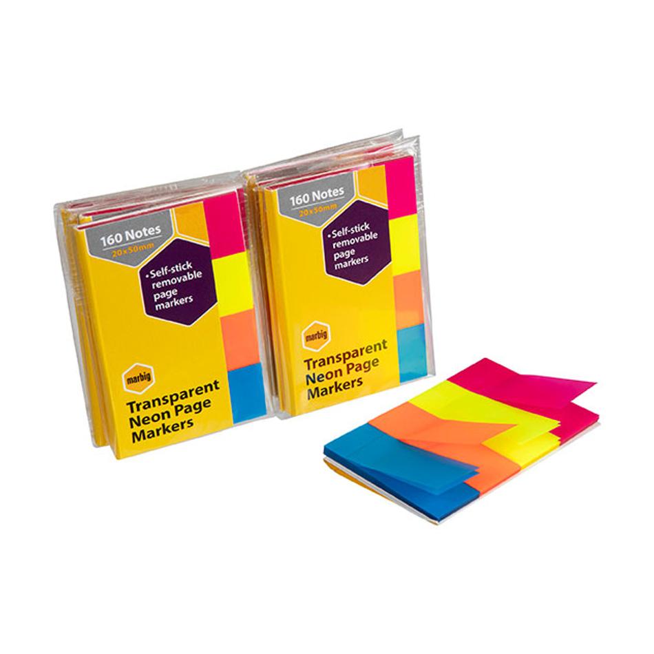 Marbig Notes Neon Trans Pg Marker 20X Page Markers 20X50Mm 160 Sheet ...